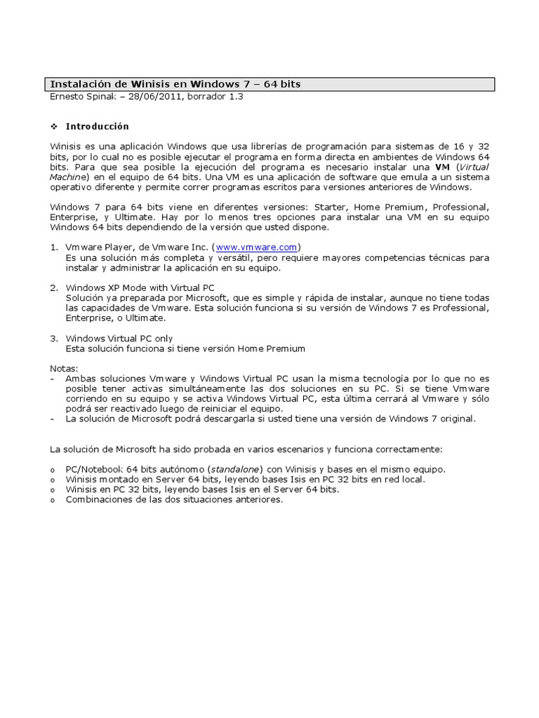 Winisis VM 64bits Spanish | PDF | Windows 7 | V Mware