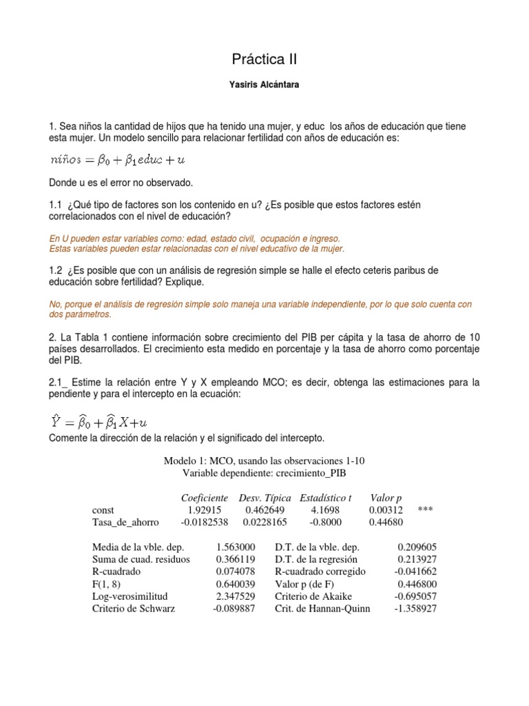 Practica II Resuelta Yasi 19dic2012 | PDF | Producto Interno Bruto | Análisis de regresión