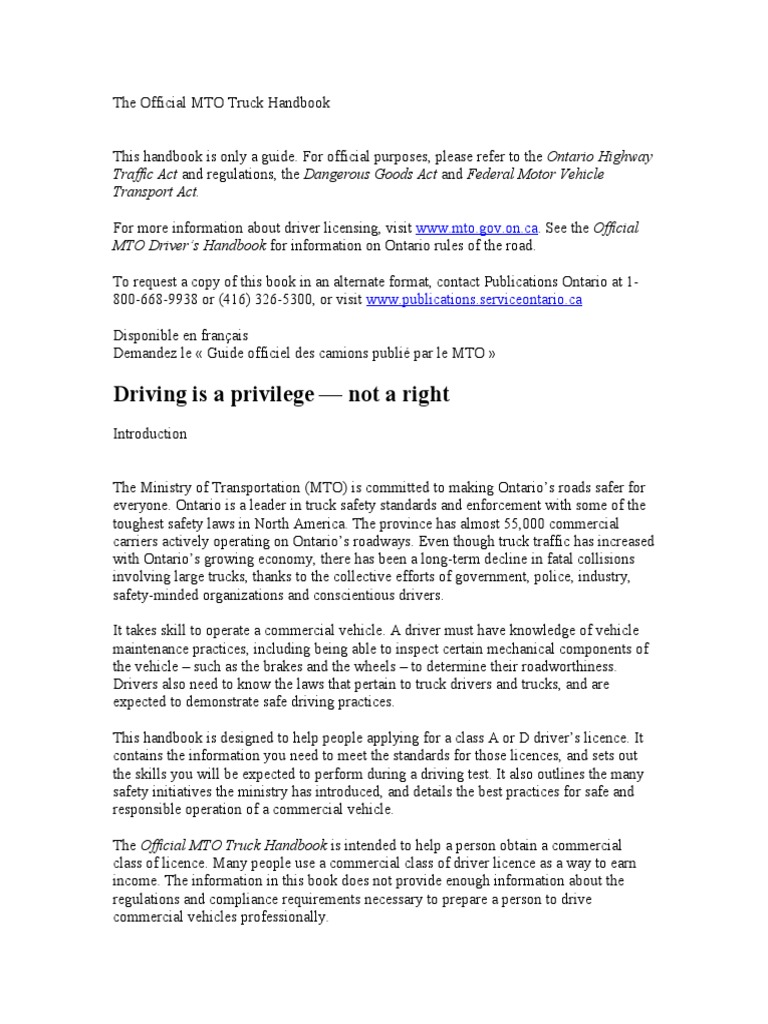 The Official MTO Truck Handbook | PDF | Truck | Trailer (Vehicle)