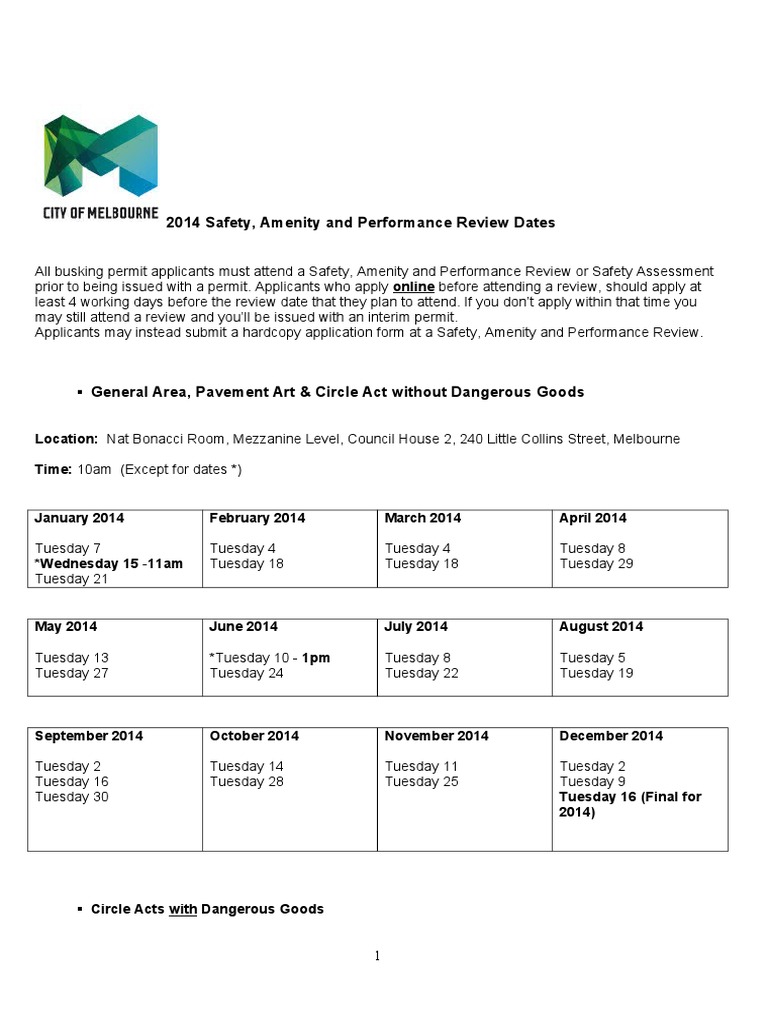 2014 Busking Permit Review Dates | PDF | Business | Wellness