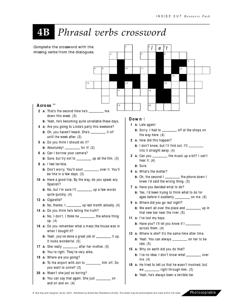 04b Phrasal Verbs Crosswordp | PDF | Entertainment (General) | Leisure