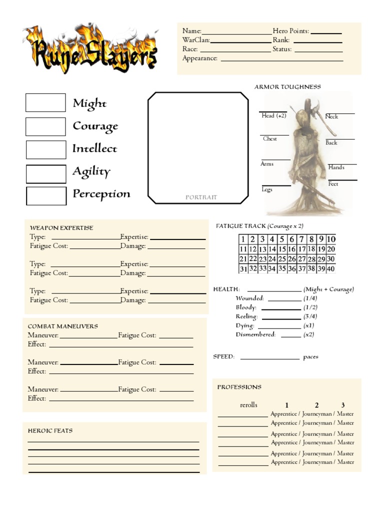 RuneSlayers Character Sheet | PDF | Role Playing Games | Role Playing