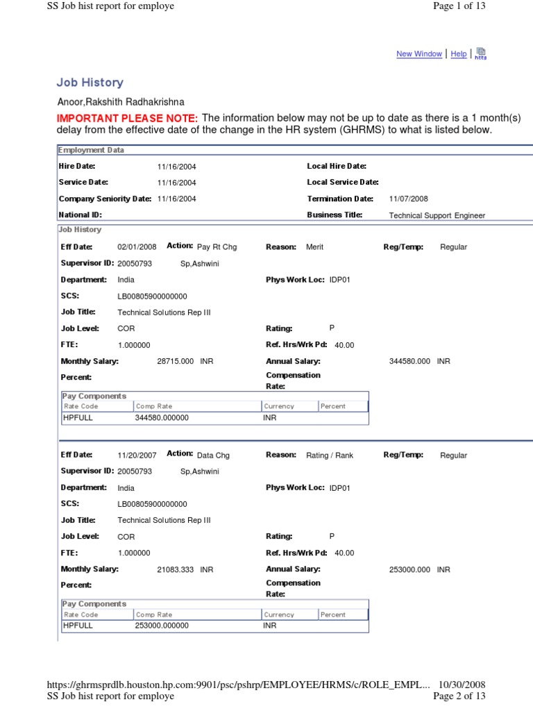 Job History: Important Please Note | PDF | Employee Relations | Systems ...