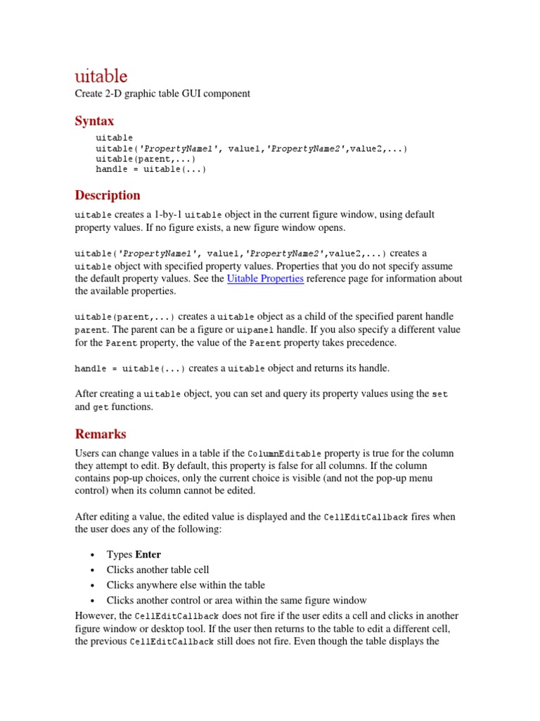 Uitable | PDF | Matlab | Matrix (Mathematics)