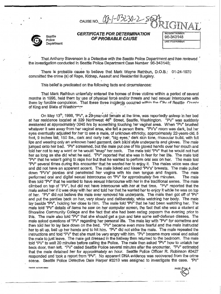 Mark Rathbun Certificate of Probable Cause | PDF | Dna Profiling | Rape