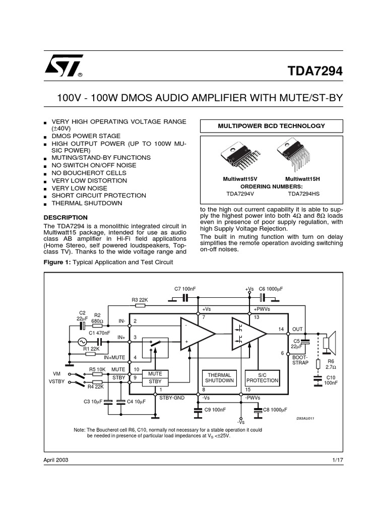 tda7294-datasheet | Amplifier | Electronic Circuits