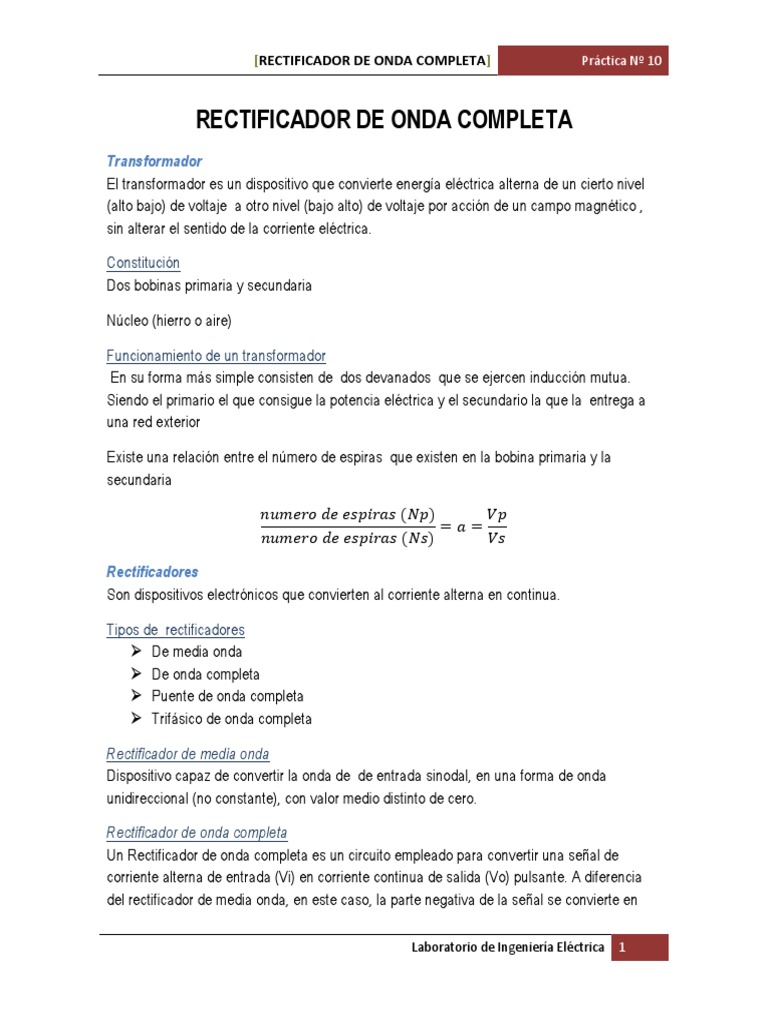 Rectificador de Onda Completa | PDF | Diodo | Rectificador