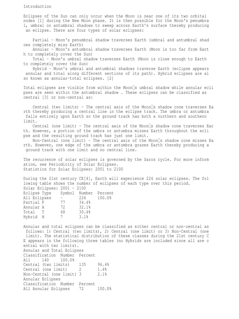 Solar Eclipses | PDF | Solar Eclipse | Shadow