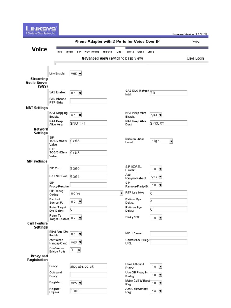 Linksys PAP2T SIP Configuration Guide | PDF | Internet Architecture ...