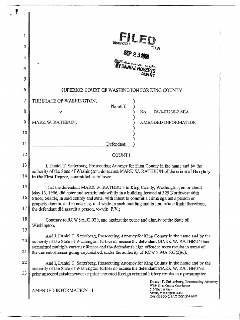 Mark Rathbun - Amended Information | PDF | Burglary | Crime & Violence
