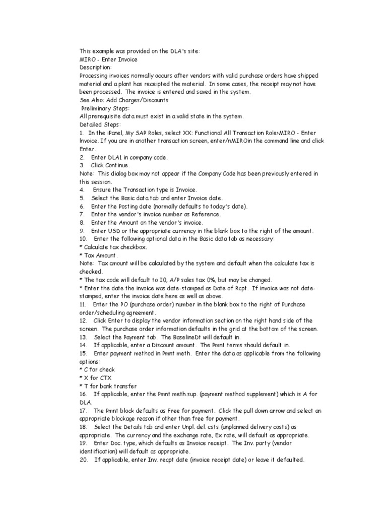 Sap, MIRO Steps | PDF | Invoice | Receipt