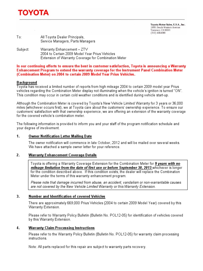 Toyota Prius Combination Meter Warranty Extension | PDF | Toyota | Fuel ...
