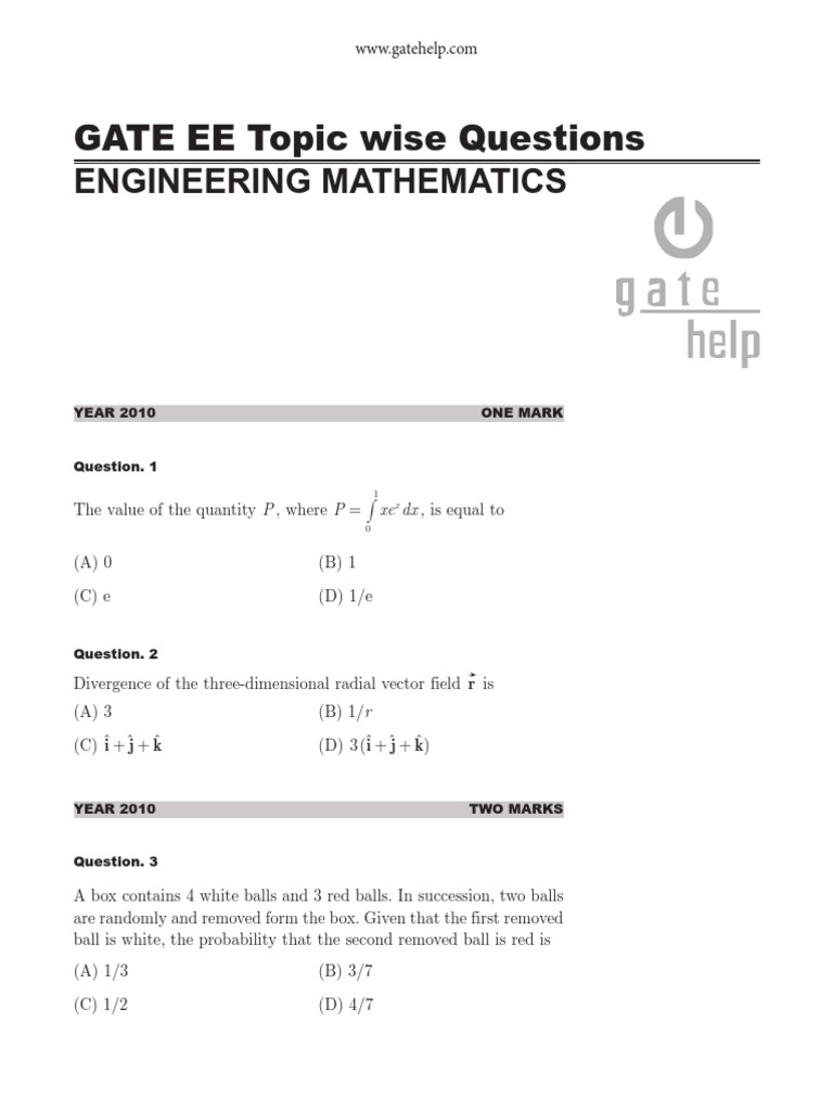 Engineering Mathematics Questions | PDF | Matrix (Mathematics ...