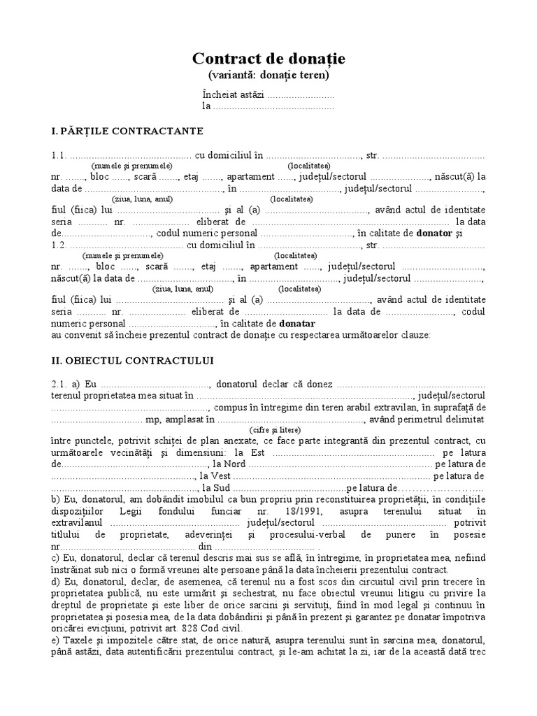 Contract de Donatie (Donatie Teren) | PDF