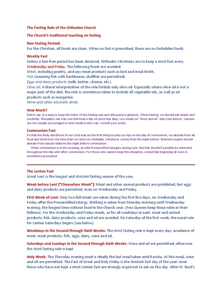 The Fasting Rule of The Orthodox Church | PDF | Fasting | Religious ...