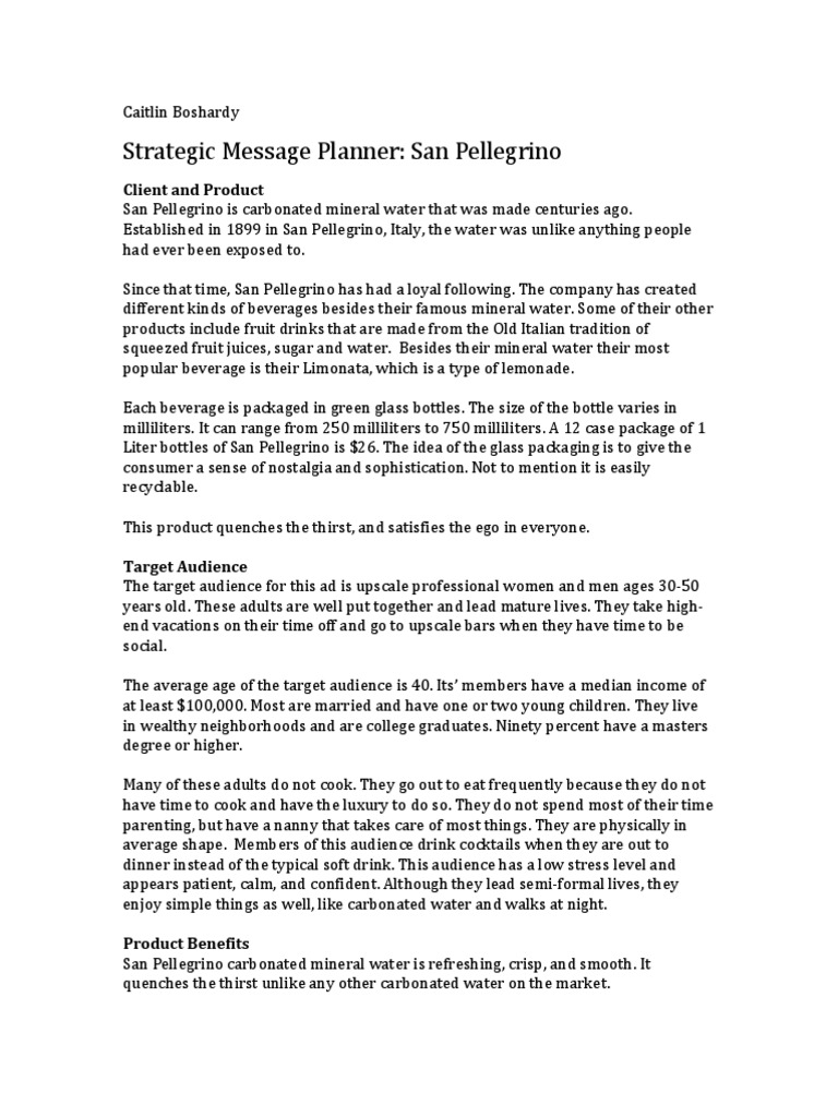 Strategic Message Planner: San Pellegrino: Client and Product | PDF ...