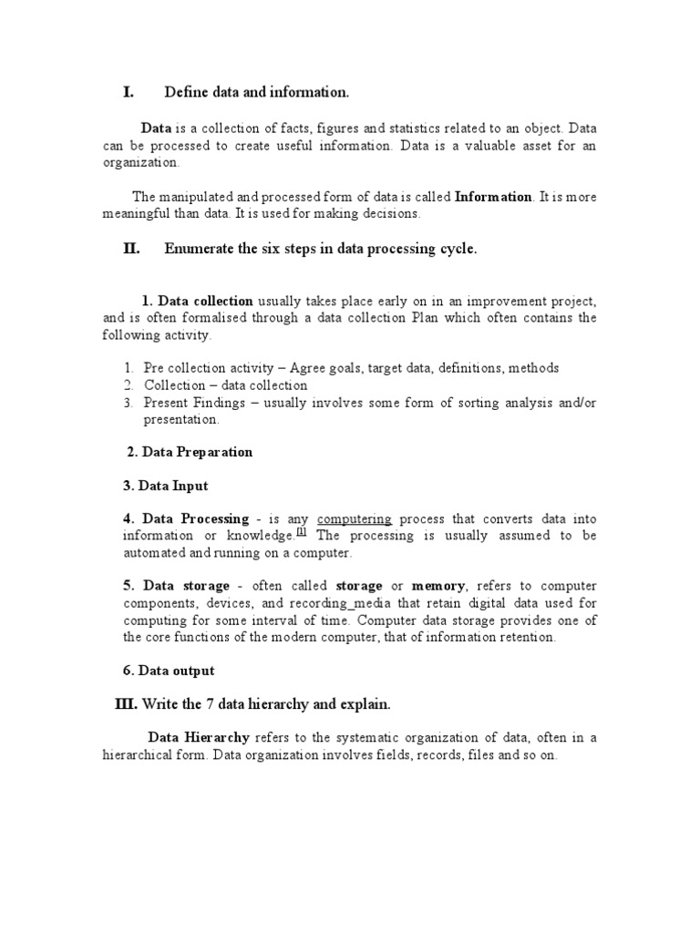 Define Data and Information | Download Free PDF | Data | Computer Data ...
