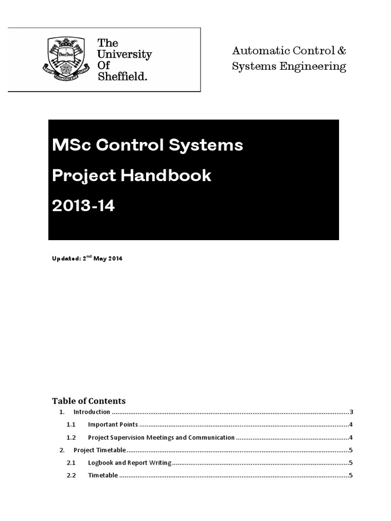 MSc Control Systems Project Handbook 2013 | PDF | Cognition | Communication