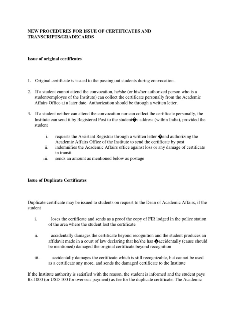 Certificate Issuance Guidelines | PDF | Finance & Money Management