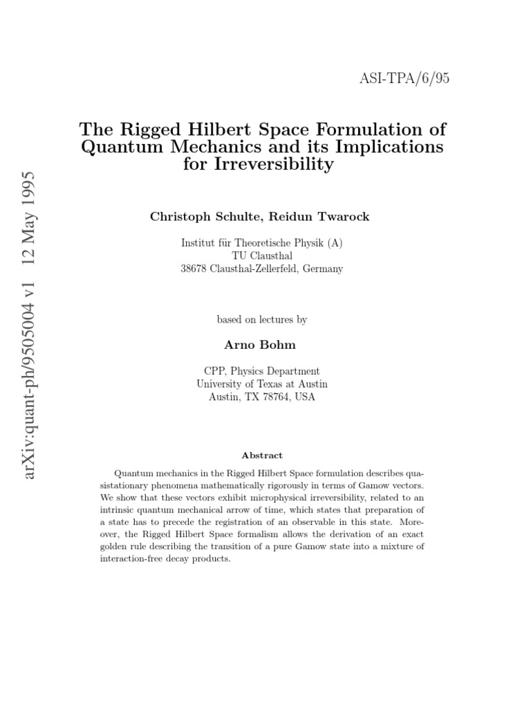 The Rigged Hilbert Space Formulation of Quantum Mechanics An | PDF ...