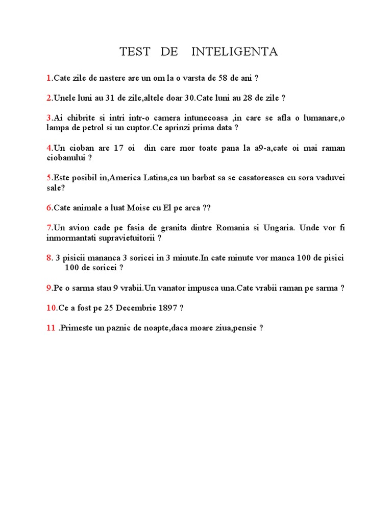 Test de Inteligenta | PDF