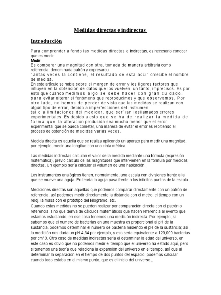 Medidas Directas e Indirectas | Descargar gratis PDF | Medición | Hora