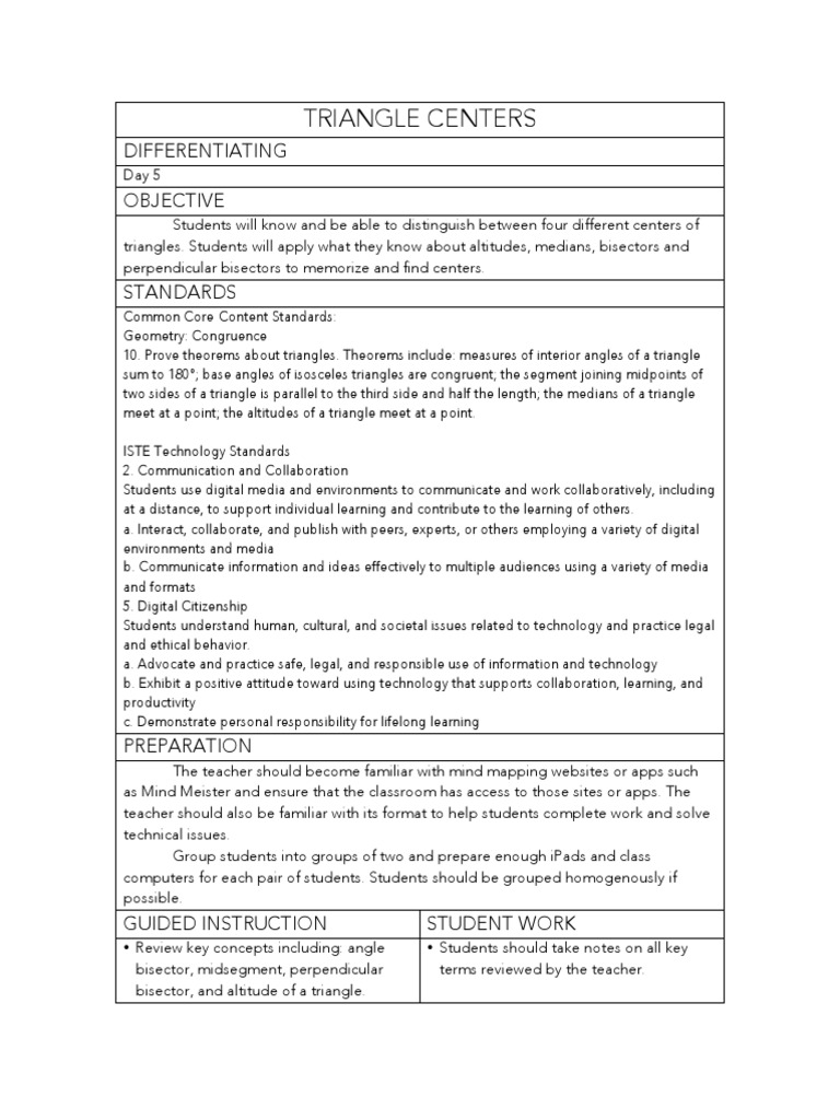 Triangle Centers: Differentiating Objective | PDF | Triangle ...