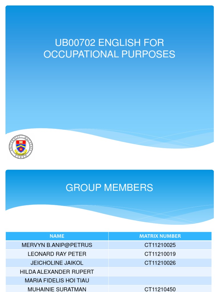 Ub00702 English For Occupational Purposes | PDF