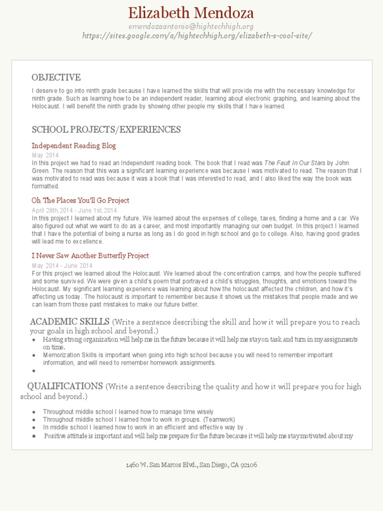 8th Grade Tpol Resume | PDF | Homework | Cognition