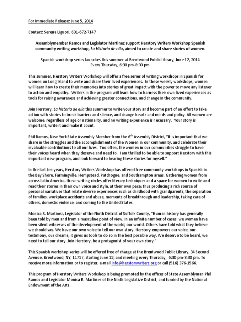 Spanish Women's Writing Workshop Launch | PDF