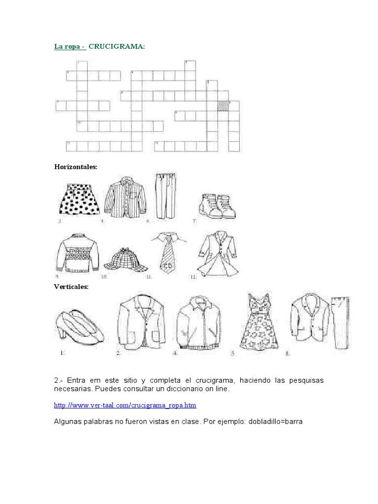 Ropa - Crucigrama | PDF