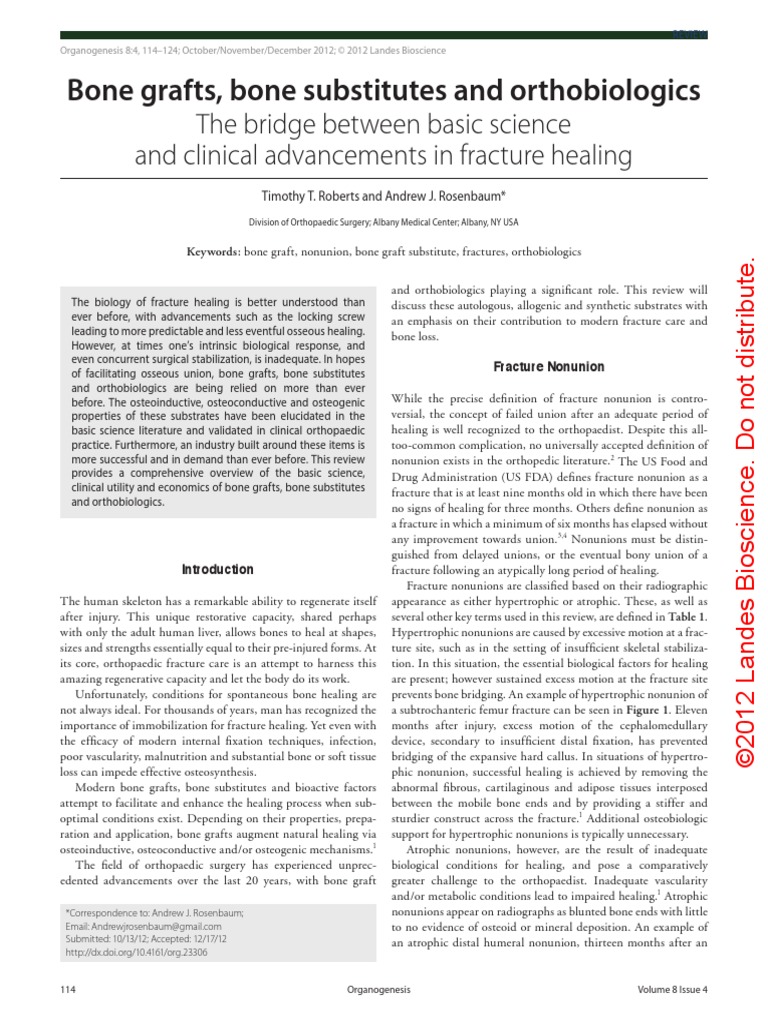 Bone Grafts, Bone Substitutes and Orthobiologics | PDF | Bone | Osteoblast