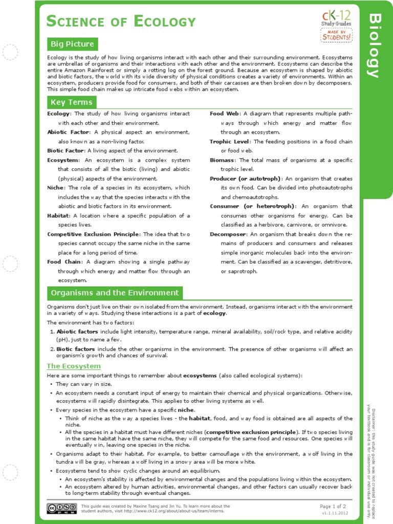 Biology Ecology Study Guide | PDF | Food Web | Ecological Niche