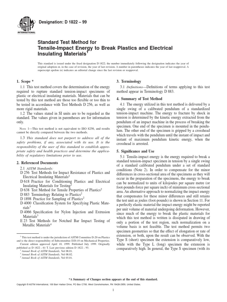 Metodo Astm d1822 | PDF | Pendulum | Deformation (Engineering)