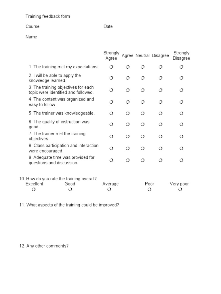 Training Feedback Form | PDF