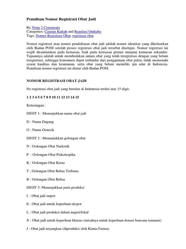 Penulisan Nomor Registrasi Obat | PDF