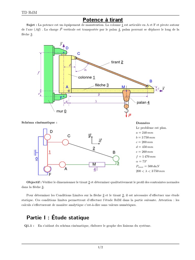 RdM - Potence à Tirant | Ingénierie mécanique | Physique et mathématiques