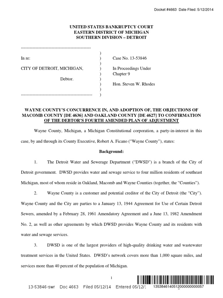 5.12.14 Wayne County Objection | PDF | Michigan | Detroit