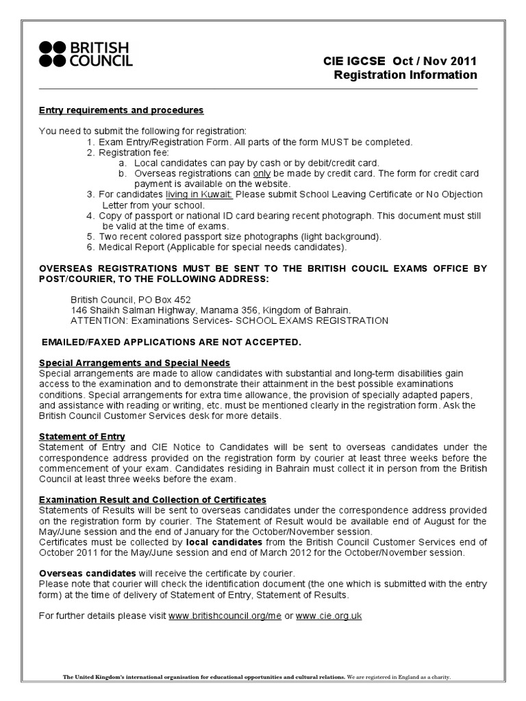 BH Registration Form Cie Igcse Nov 2011 | PDF | Business