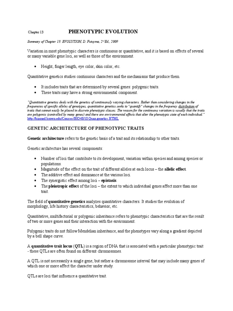 Phenotypic Evolution: Genetic Architecture of Phenotypic Traits | PDF ...