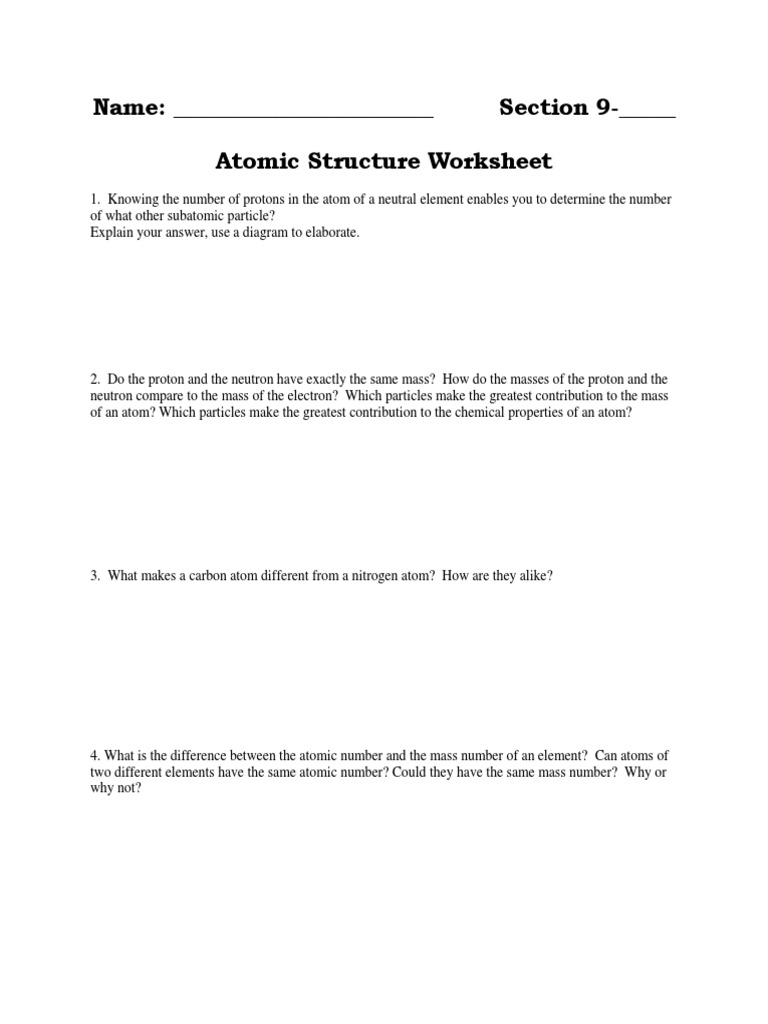 Atomic Structure Worksheet Guide | PDF