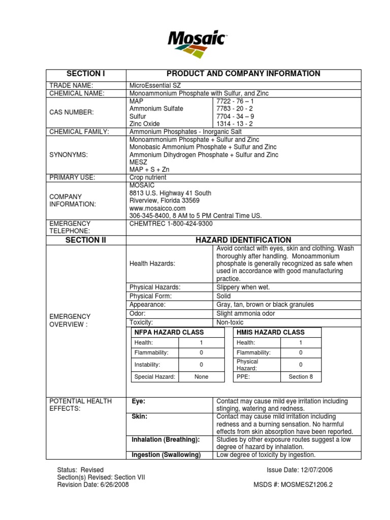 HDS-MicroEssentials SZ (Mosaic) | PDF | Sulfur | Ammonia