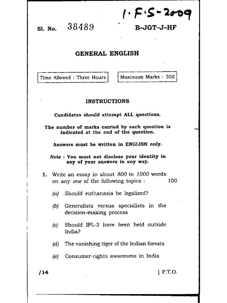 General English Exam Instructions and Topics | PDF