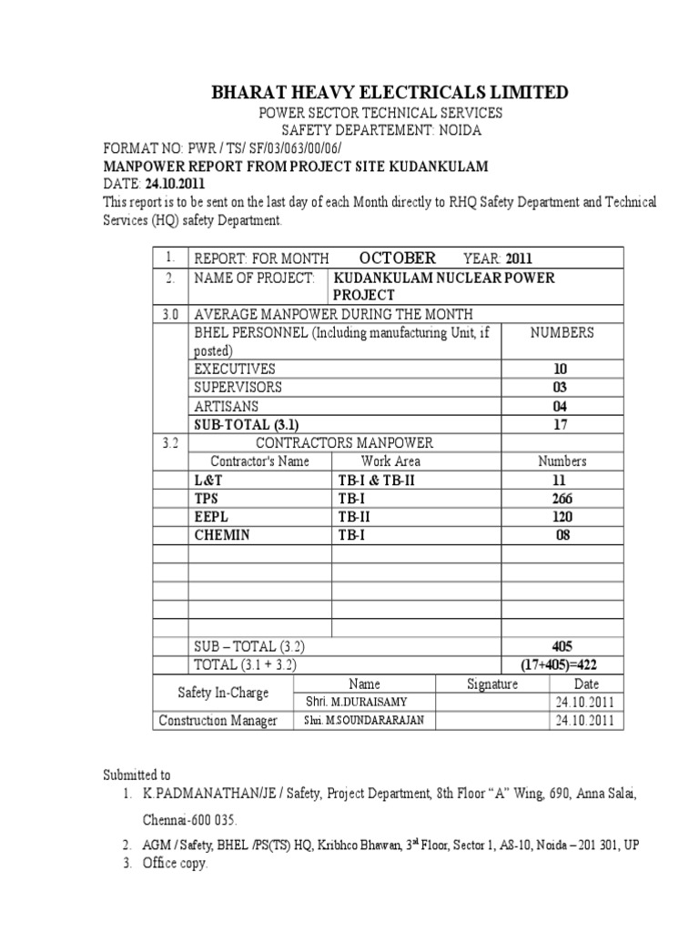 Kudankulam Project Manpower Report October 2011 | PDF | Teaching ...
