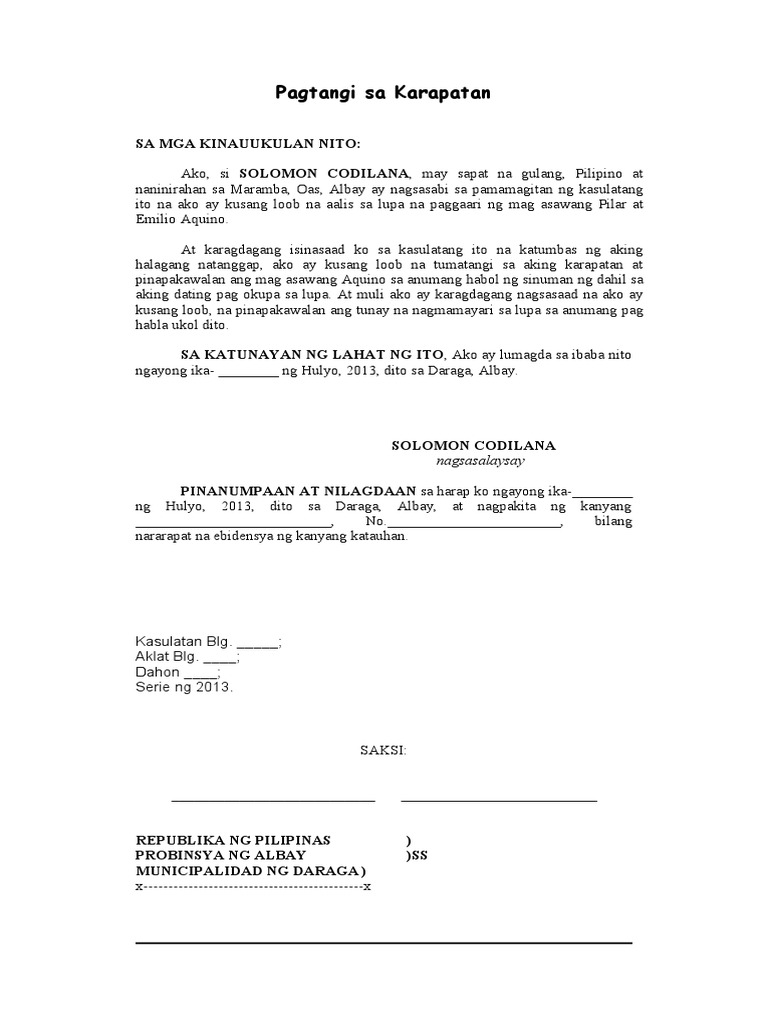 Quitclaim and Release Tagalog | PDF