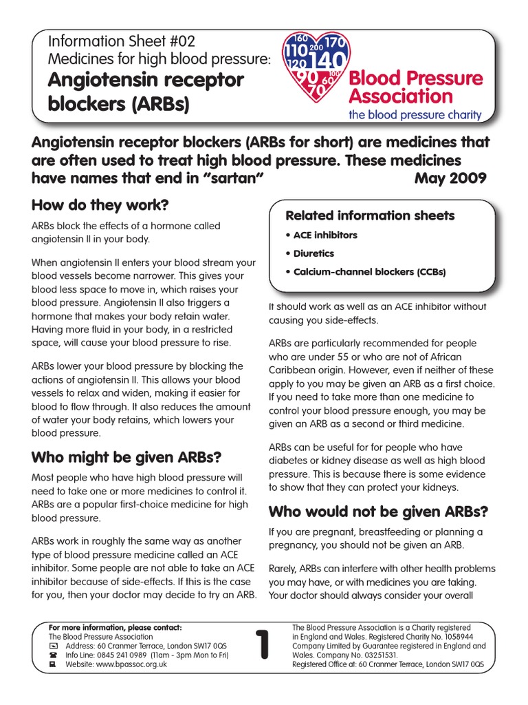 Angiotensin Receptor Blockers (Arbs) : Information Sheet #02 Medicines ...
