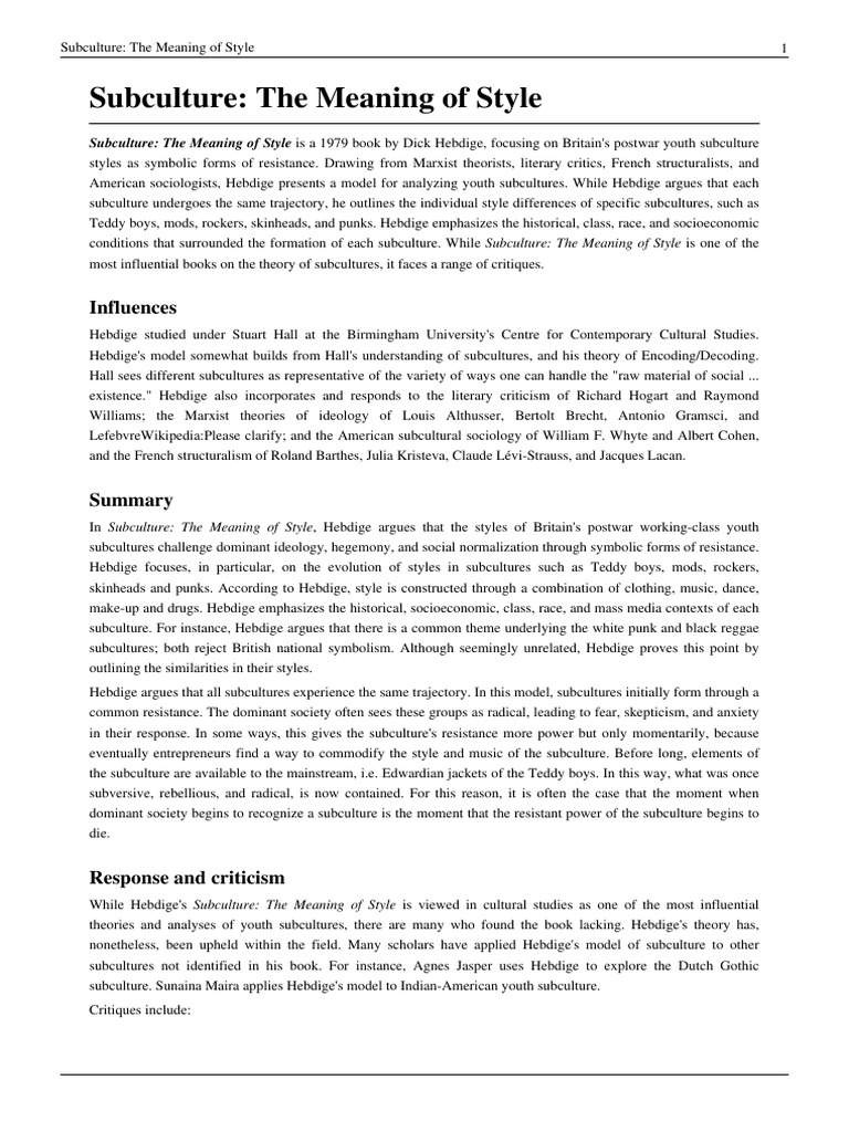 Hebdige's Subculture and Style Analysis | PDF | Philosophical Movements ...