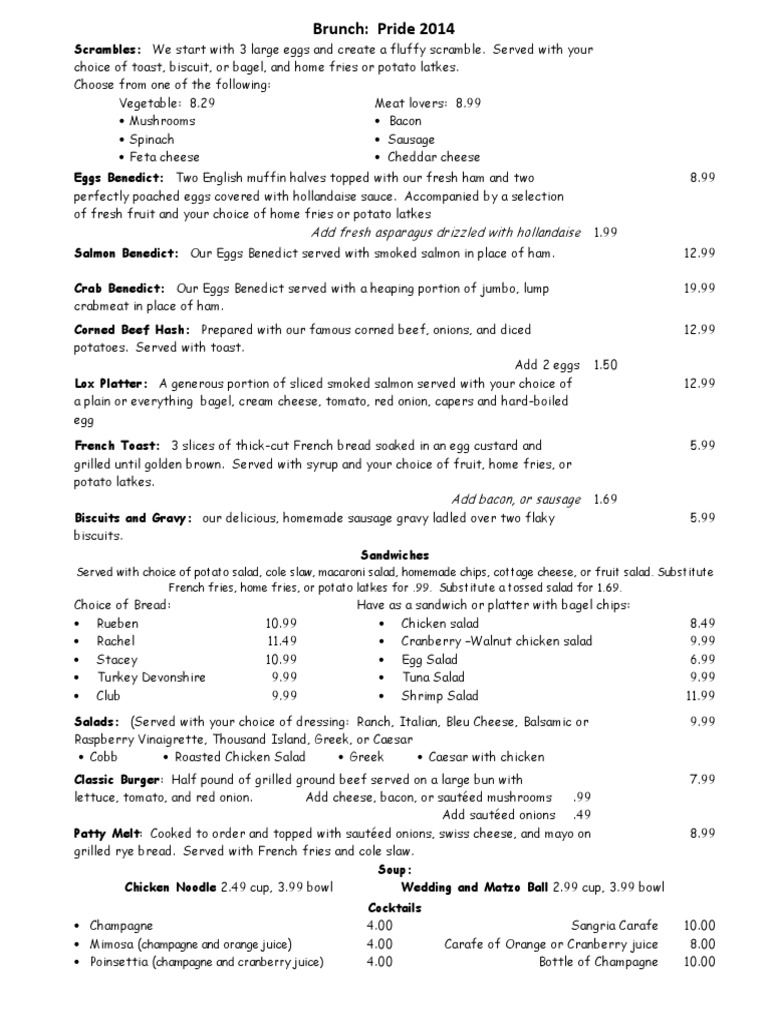 Brunch Menu for Pride 2014 | PDF