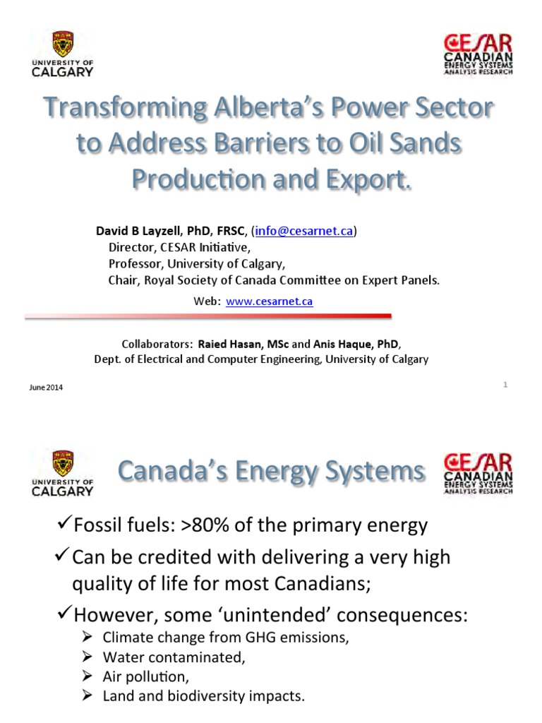 Transforming Alberta's Power Sector To Address Barriers To Oil Sands ...