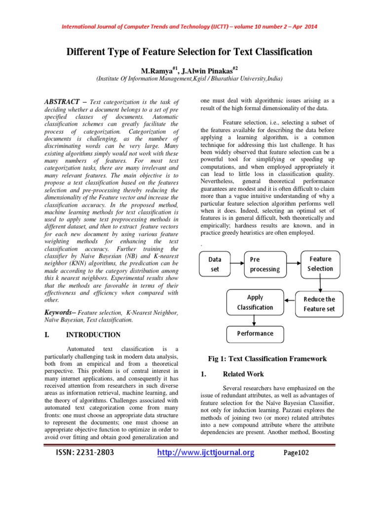Different Type of Feature Selection For Text Classification | PDF | Statistical Classification ...